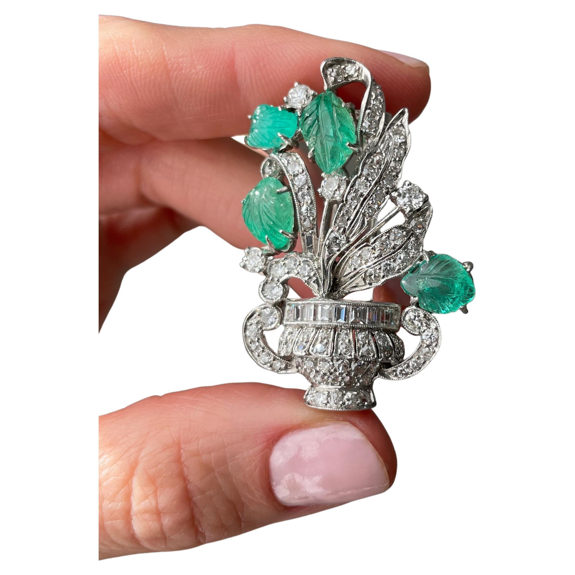 Art Deco Emerald and Diamond Bow Brooch at 1stDibs