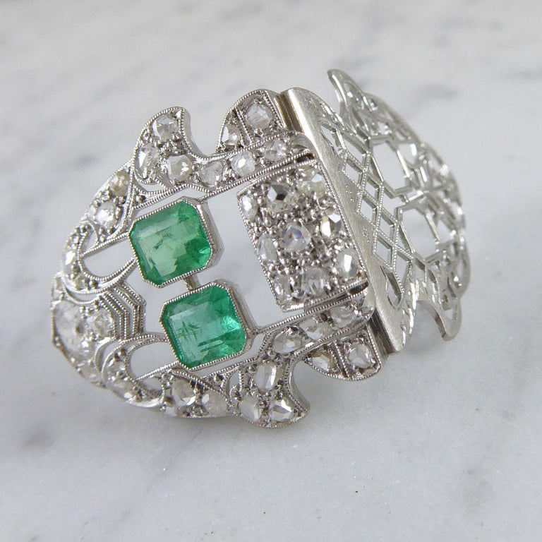 Art Deco Emerald and Diamond Lapel Pin at 1stDibs