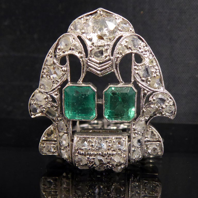Art Deco Emerald and Diamond Lapel Pin at 1stDibs