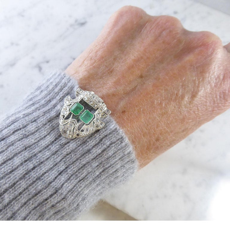 Art Deco Emerald and Diamond Lapel Pin at 1stDibs