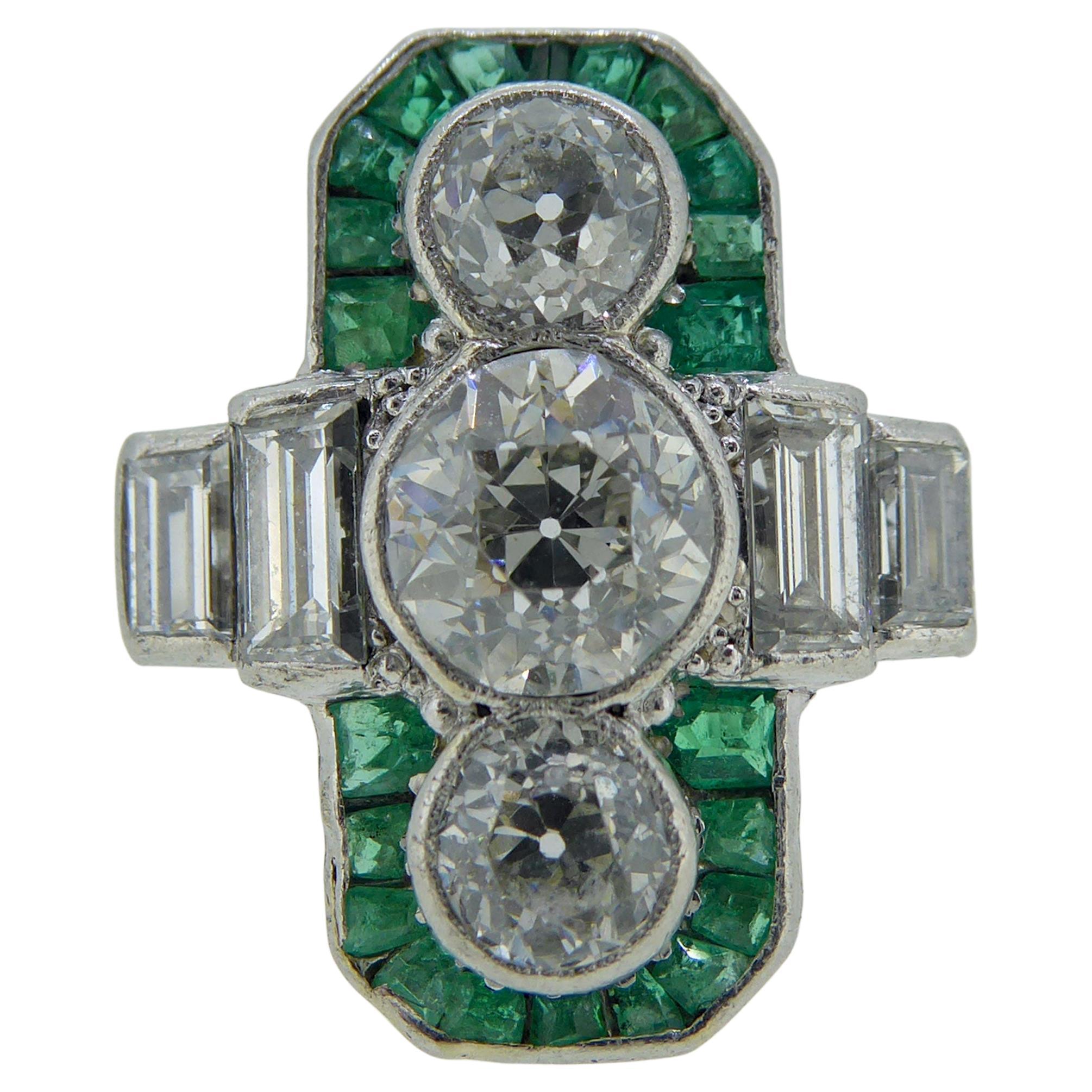 Stunning Vintage Art Deco Style Large Diamond and Emerald Engagement ...