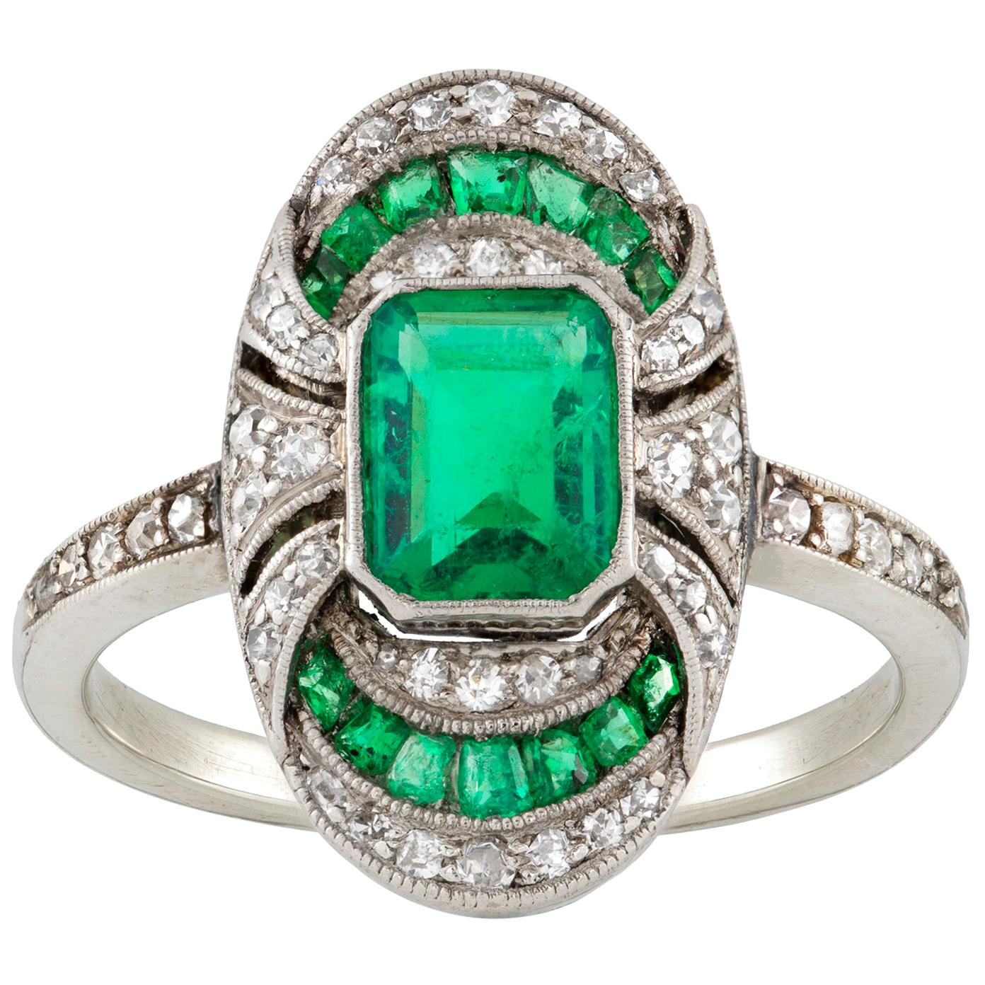 Art Deco Emerald and Diamond Ring at 1stDibs