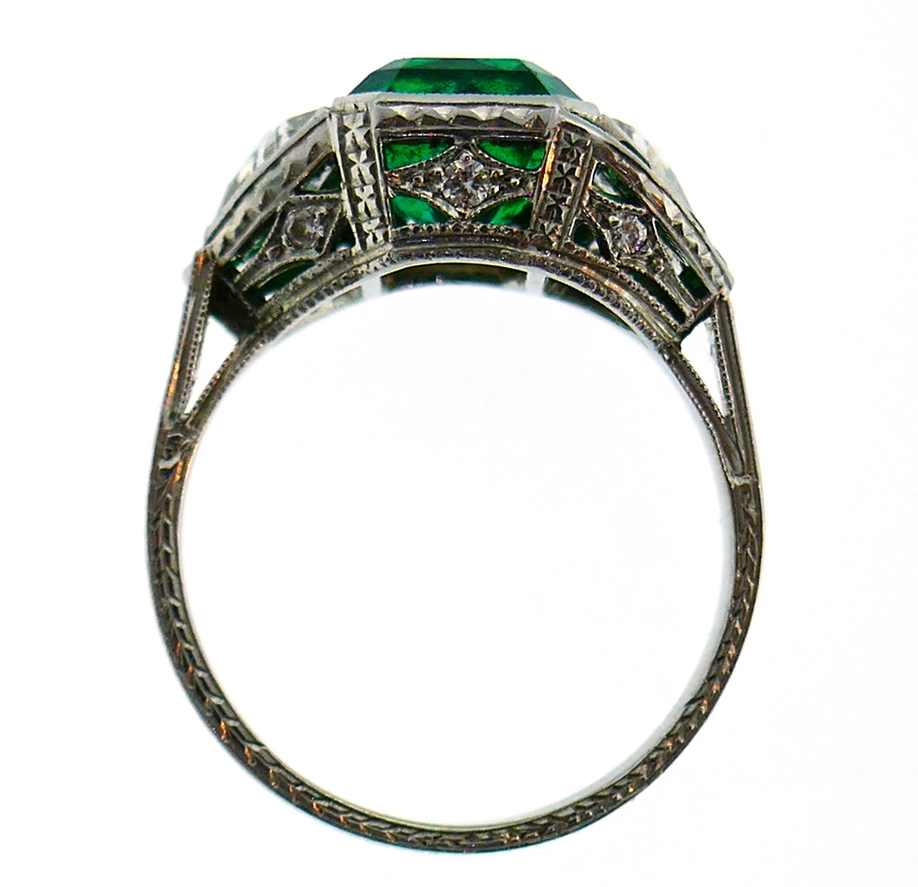 Art Deco Emerald Diamond Platinum Ring For Sale at 1stDibs | art deco ...
