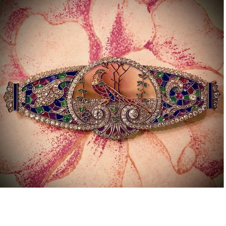 Gem-Set Stained Glass Pheasant Brooch at 1stDibs