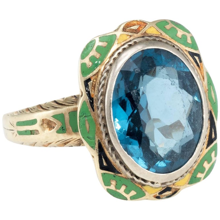Art Deco Enamel Cocktail Ring at 1stDibs