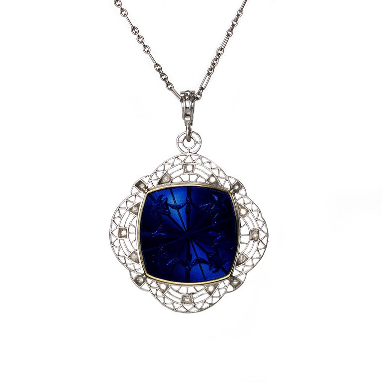 Art Deco Enamel, Diamond, Platinum And Gold Locket, Circa 1930 at 1stDibs