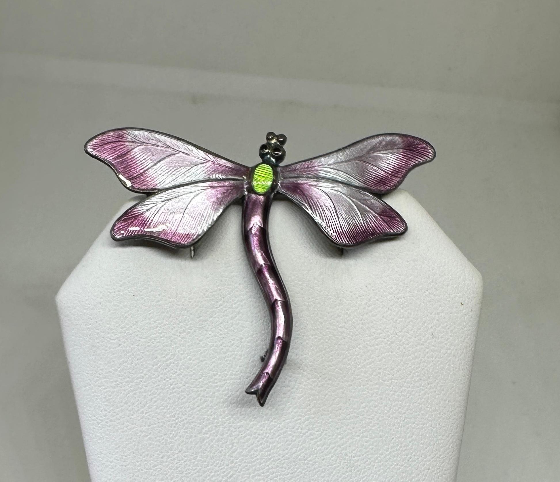 Art Deco Enamel Dragonfly Insect Moth Brooch Pin JA and S Sterling ...