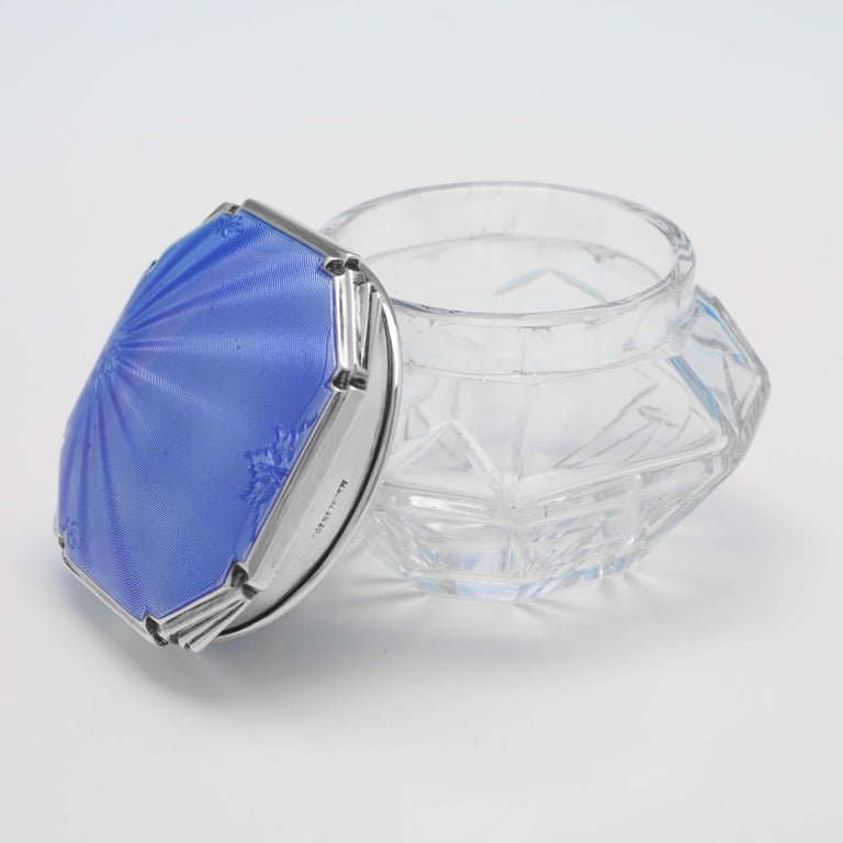 Art Deco - Enamel, Glass and Sterling Silver Box - Walker and Hall 1933 For Sale at 1stDibs