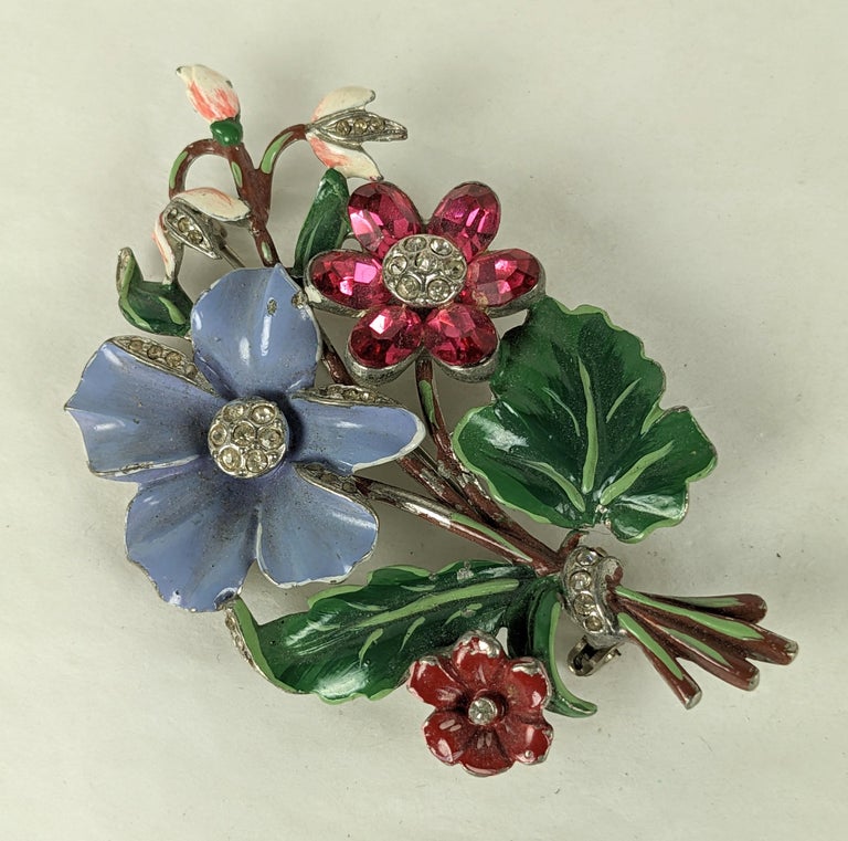 Art Deco Enamel Spray Brooch For Sale at 1stDibs