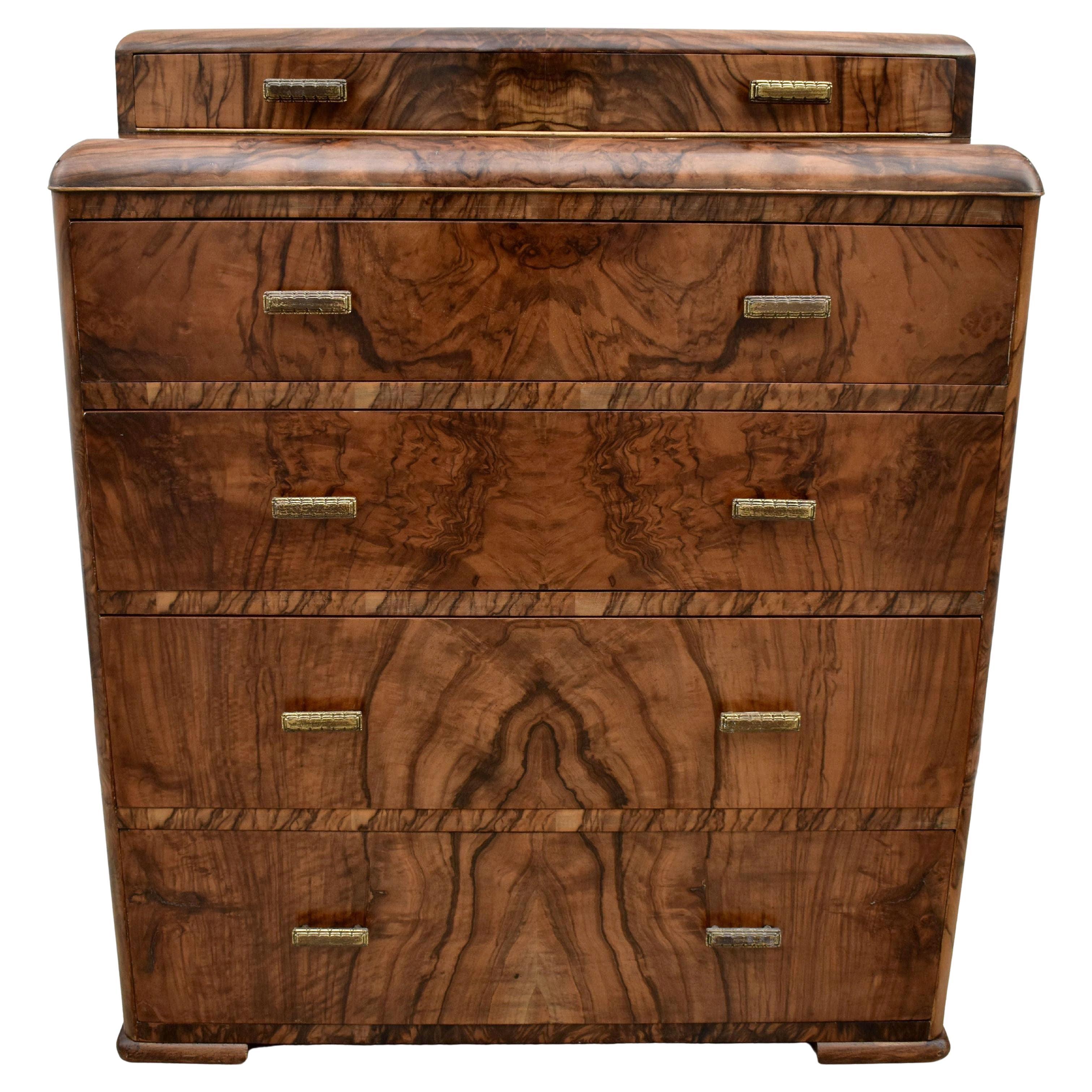 Original Burr Walnut Art Deco Chest of Drawers For Sale at 1stDibs