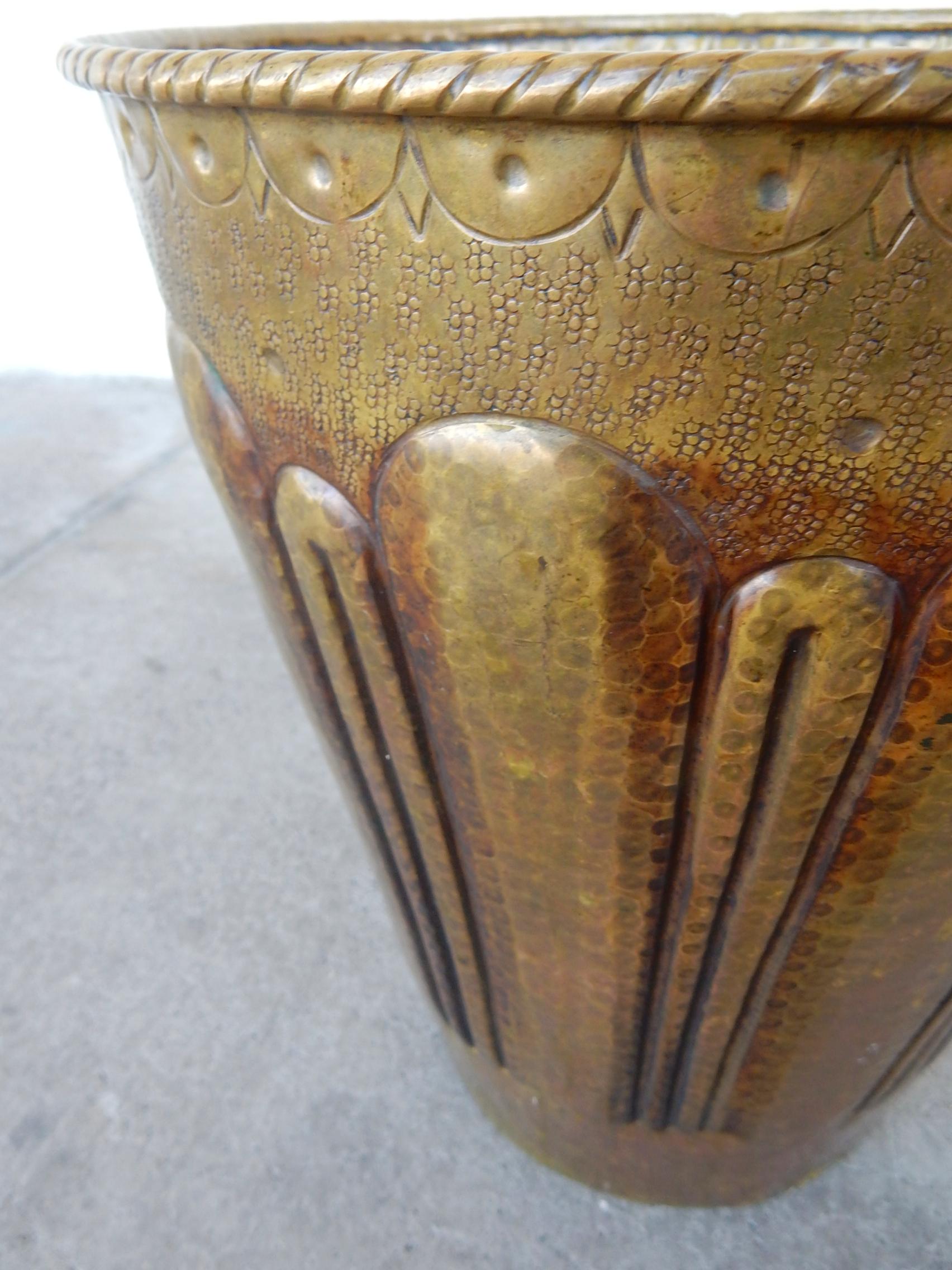 Art Deco Era Artisan Hammered Brass Cachepot at 1stDibs