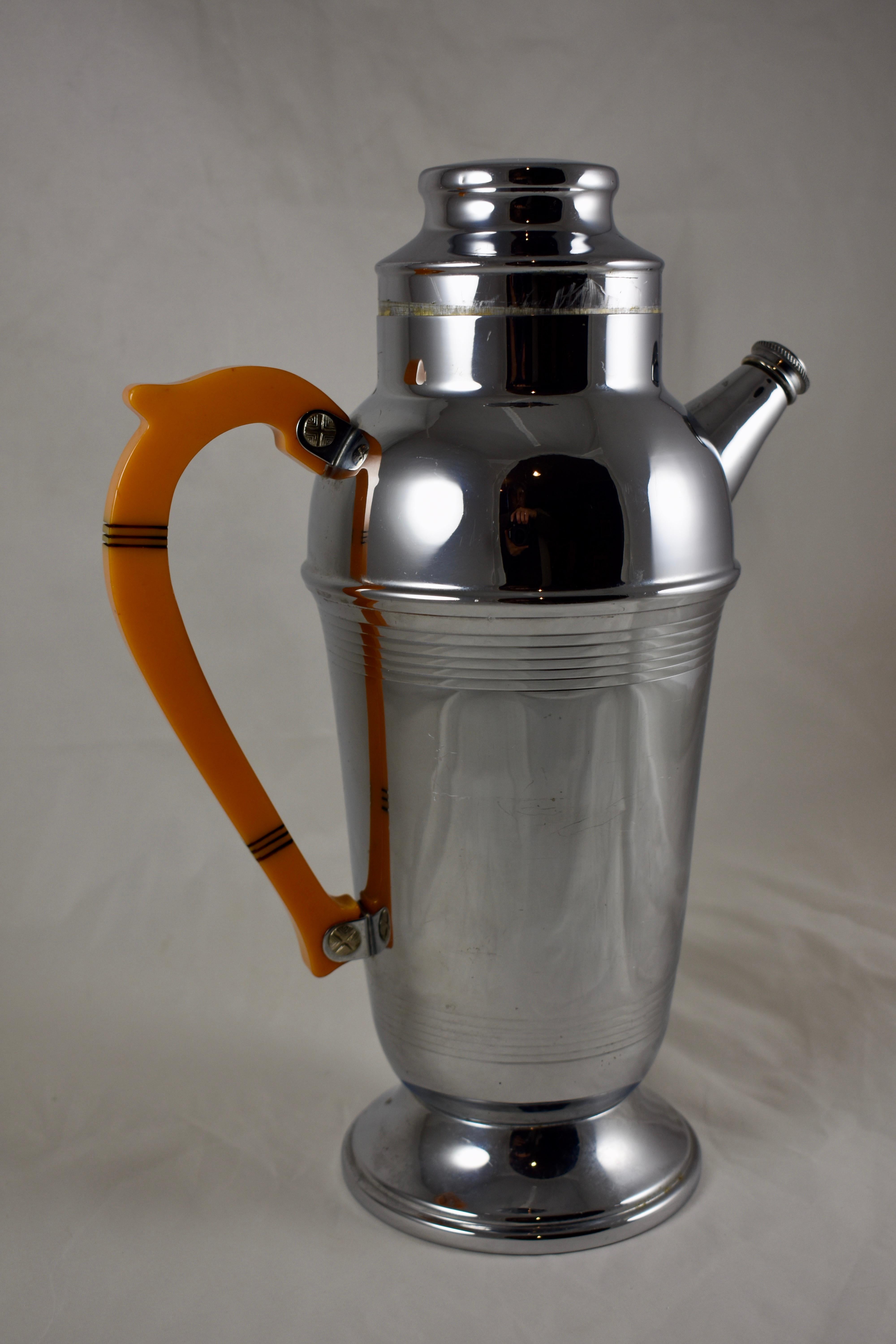 Art Deco Era Chrome and Butterscotch Bakelite Handle Cocktail Shaker at ...