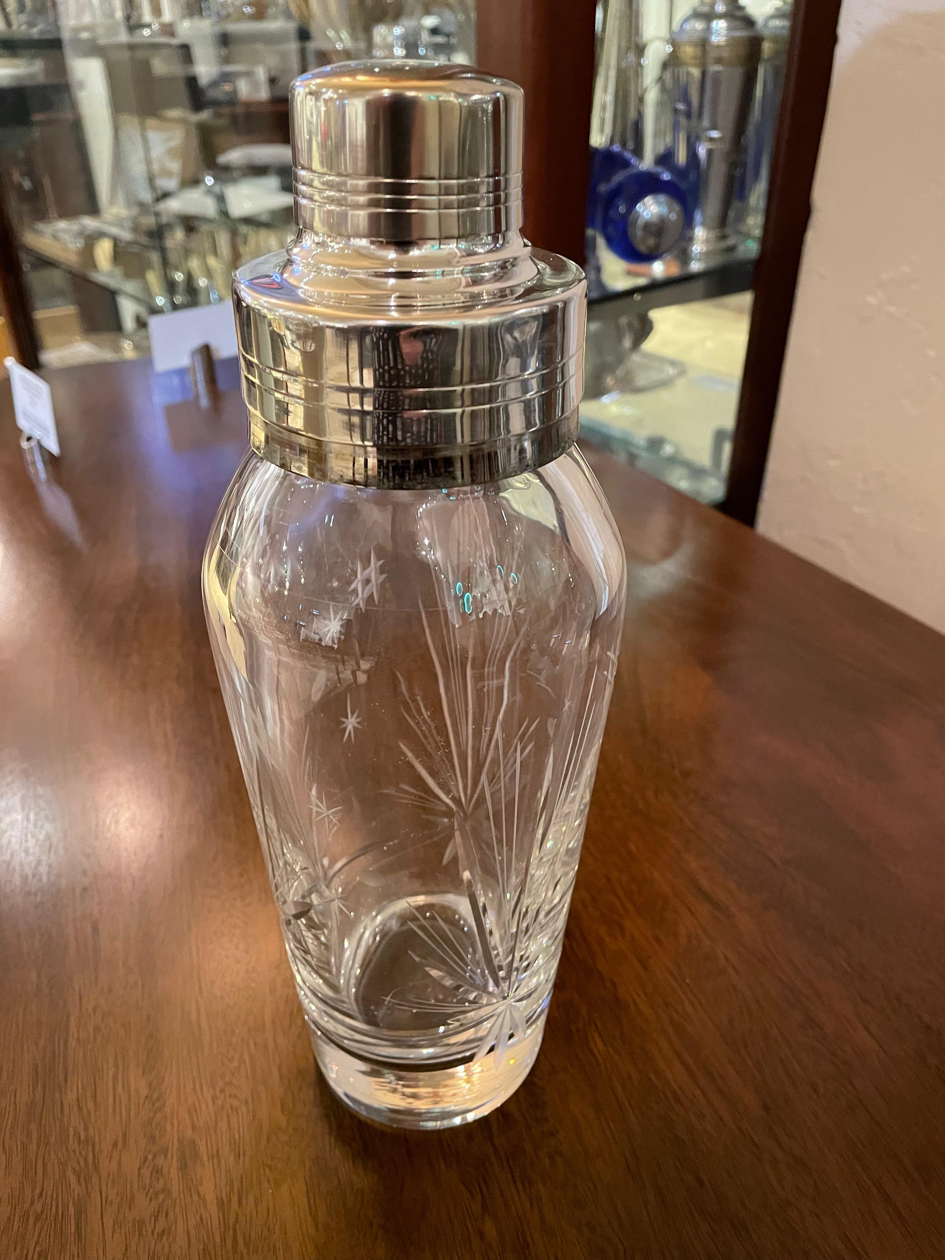 Art Deco Era Cocktail Shaker Silver Topped Crystal For Sale at 1stDibs