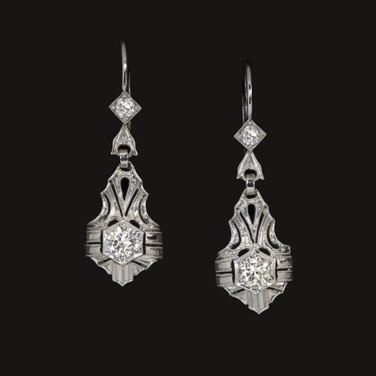 Art Deco Era Design Old Mine Cut Accents Earrings For Sale at 1stDibs