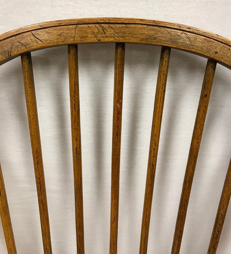 English Handcrafted Oak Wood Windsor Spindle Back Dining Chairs at 1stDibs