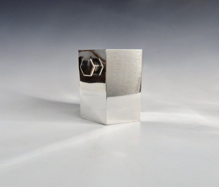 Art Deco Era Silver Plate Ice Bucket in Geometric Form with Hexagon ...