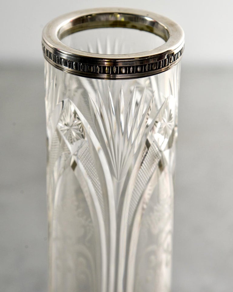 Art Deco Etched Crystal Vase with Sterling Rim and Base at 1stDibs