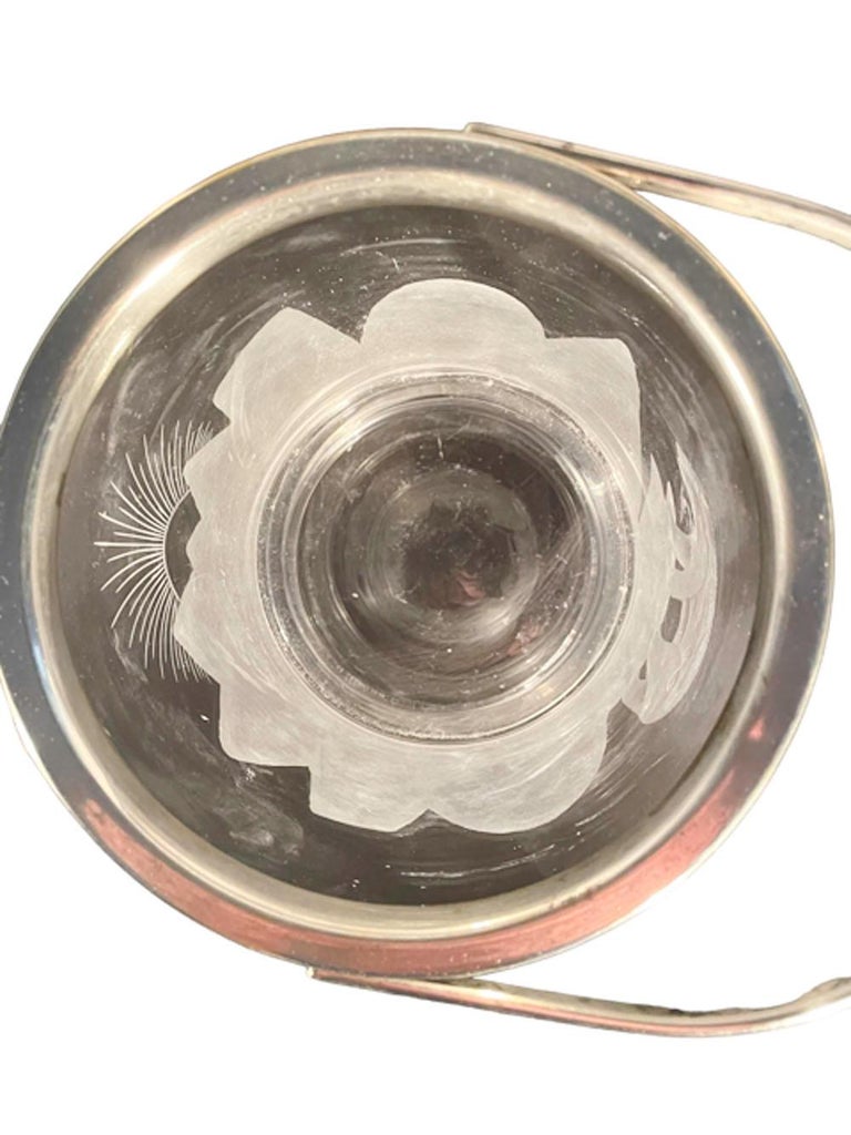 Art Deco Etched Glass and Silver Plate Ice Bucket W/ a Polar Bear on an ...