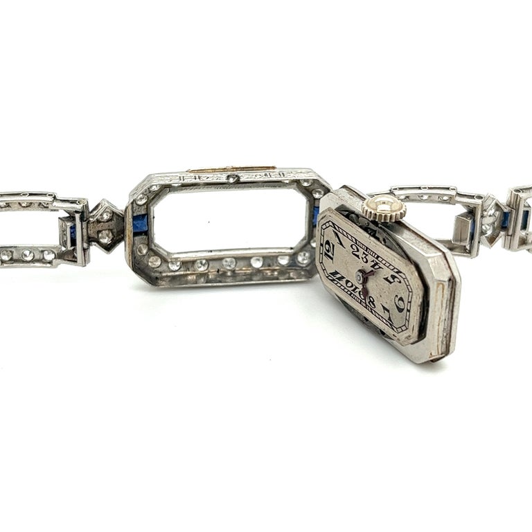 Art Deco Eterna Platinum Square Link Watch With Blue Sapphire and ...