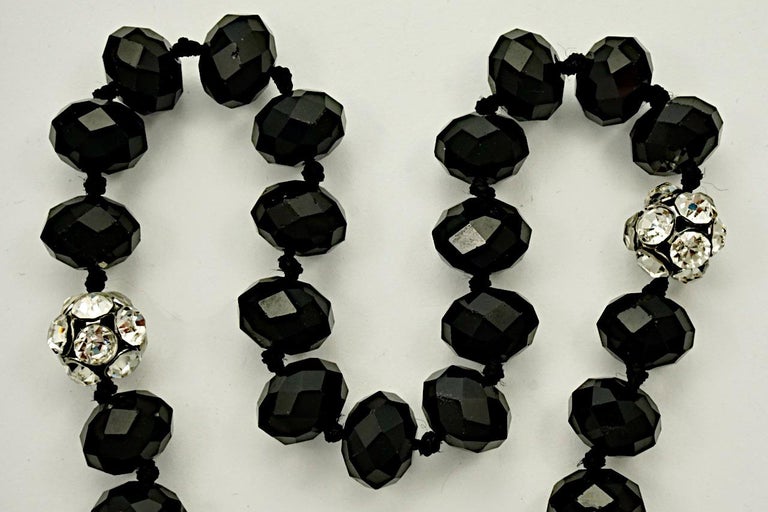 Art Deco Faceted French Jet and Rhinestone Ball Bead Necklace circa ...