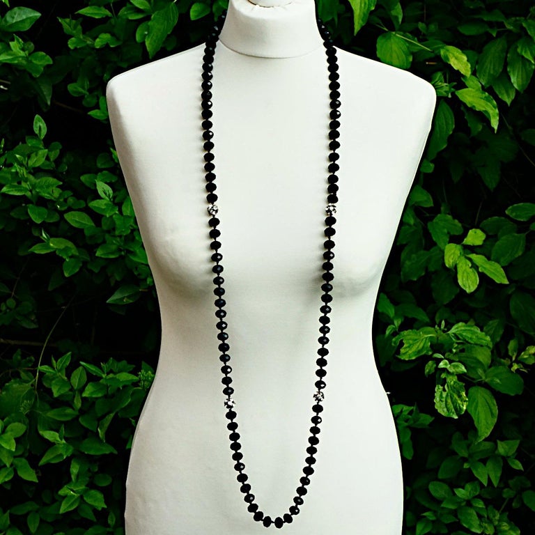 Art Deco Faceted French Jet and Rhinestone Ball Bead Necklace circa ...