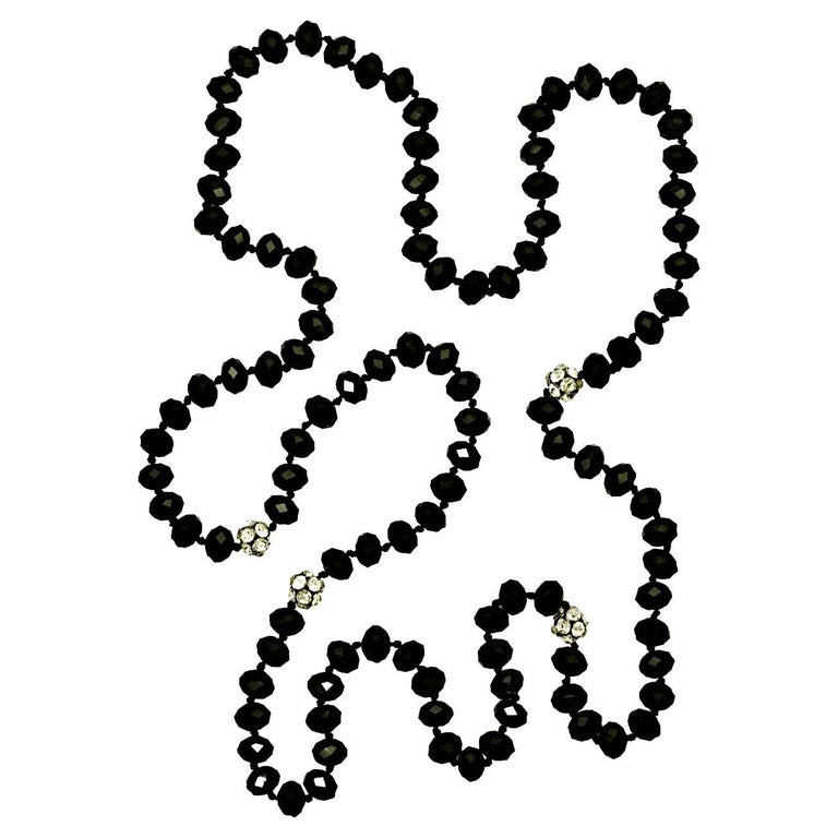 Art Deco Faceted French Jet and Rhinestone Ball Bead Necklace circa ...