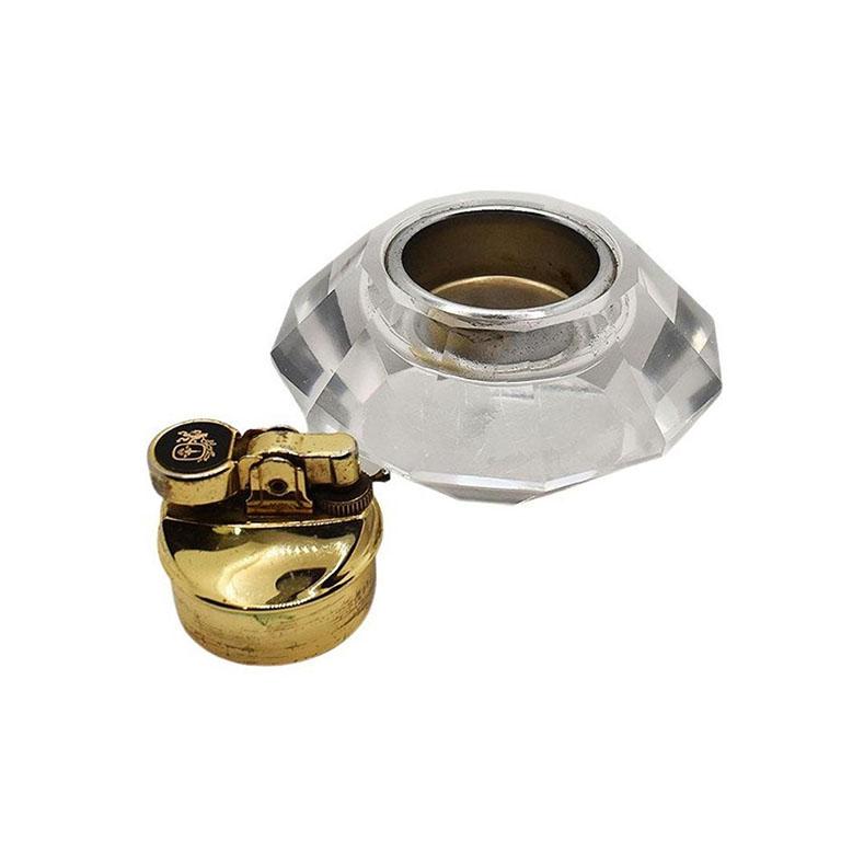 Art Deco Faceted Glass Crystal Table Lighter with Lion Crest by Calibri ...