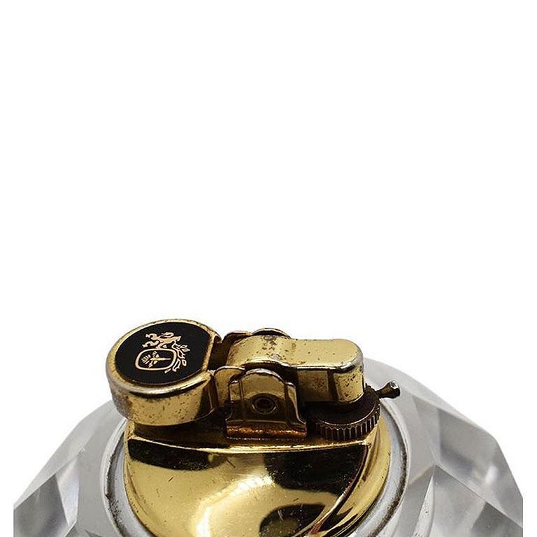 Art Deco Faceted Glass Crystal Table Lighter with Lion Crest by Calibri ...