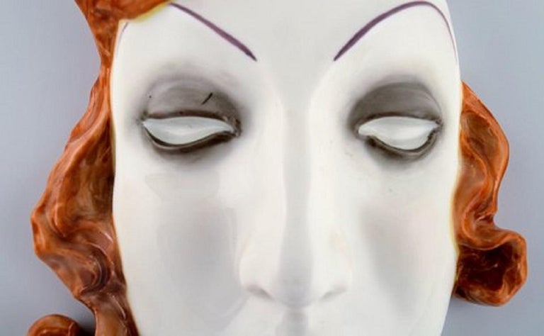Art Deco Female Face in Hand Painted Glazed Ceramics, Germany, 1950s ...