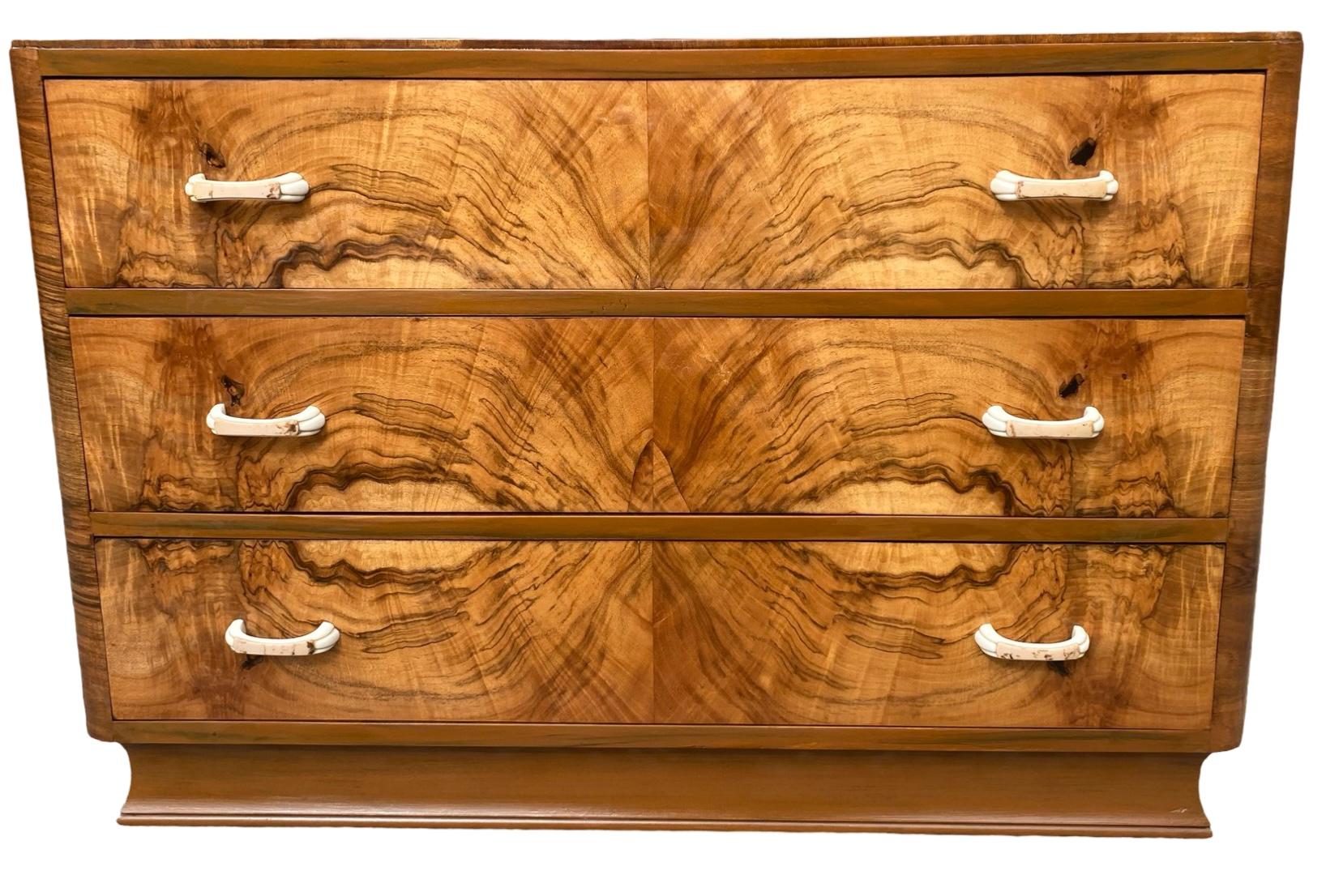 Art Deco Figured Walnut 3 Drawer Chest of Drawers For Sale at 1stDibs