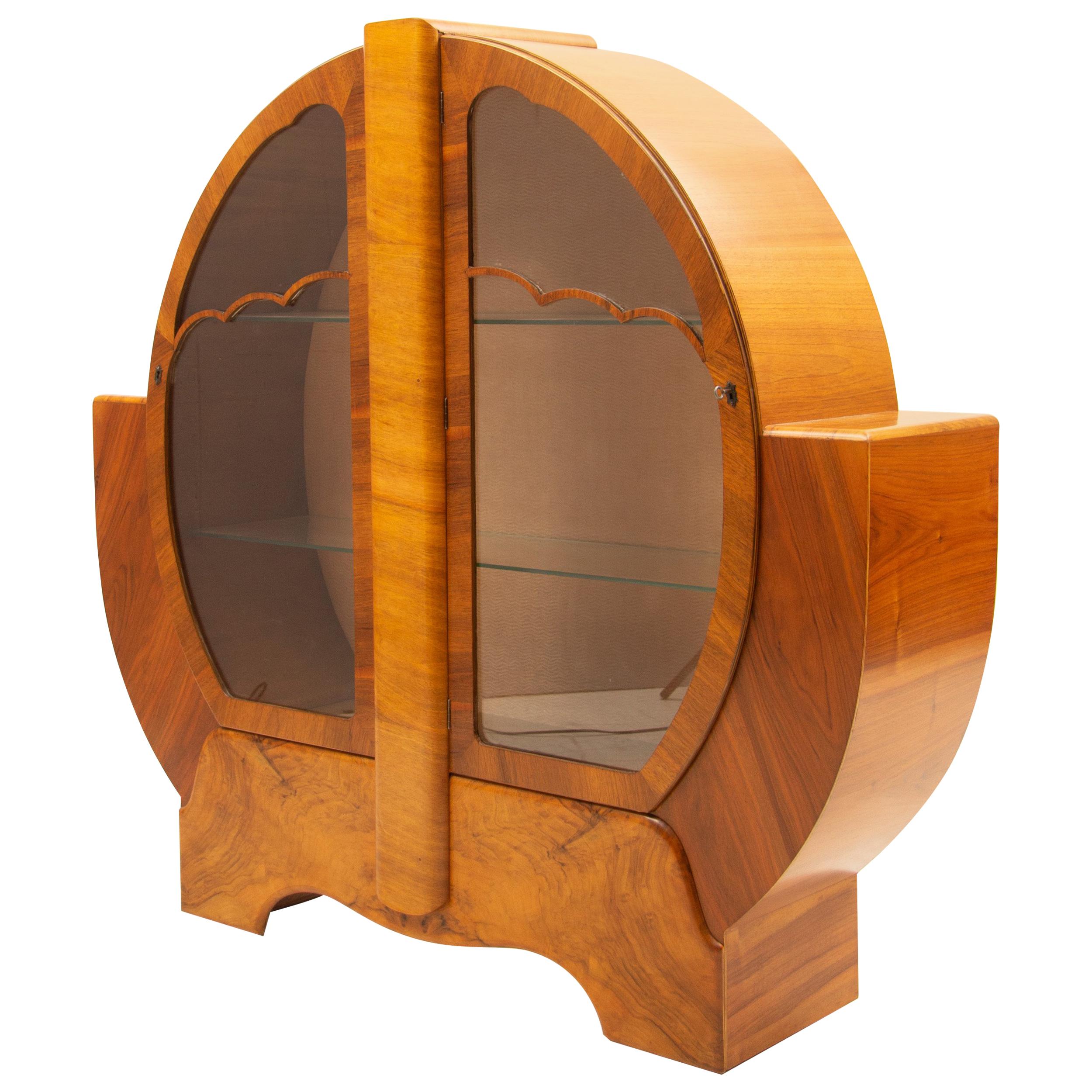 Art Deco Figured Walnut Circular Display Cabinet at 1stDibs