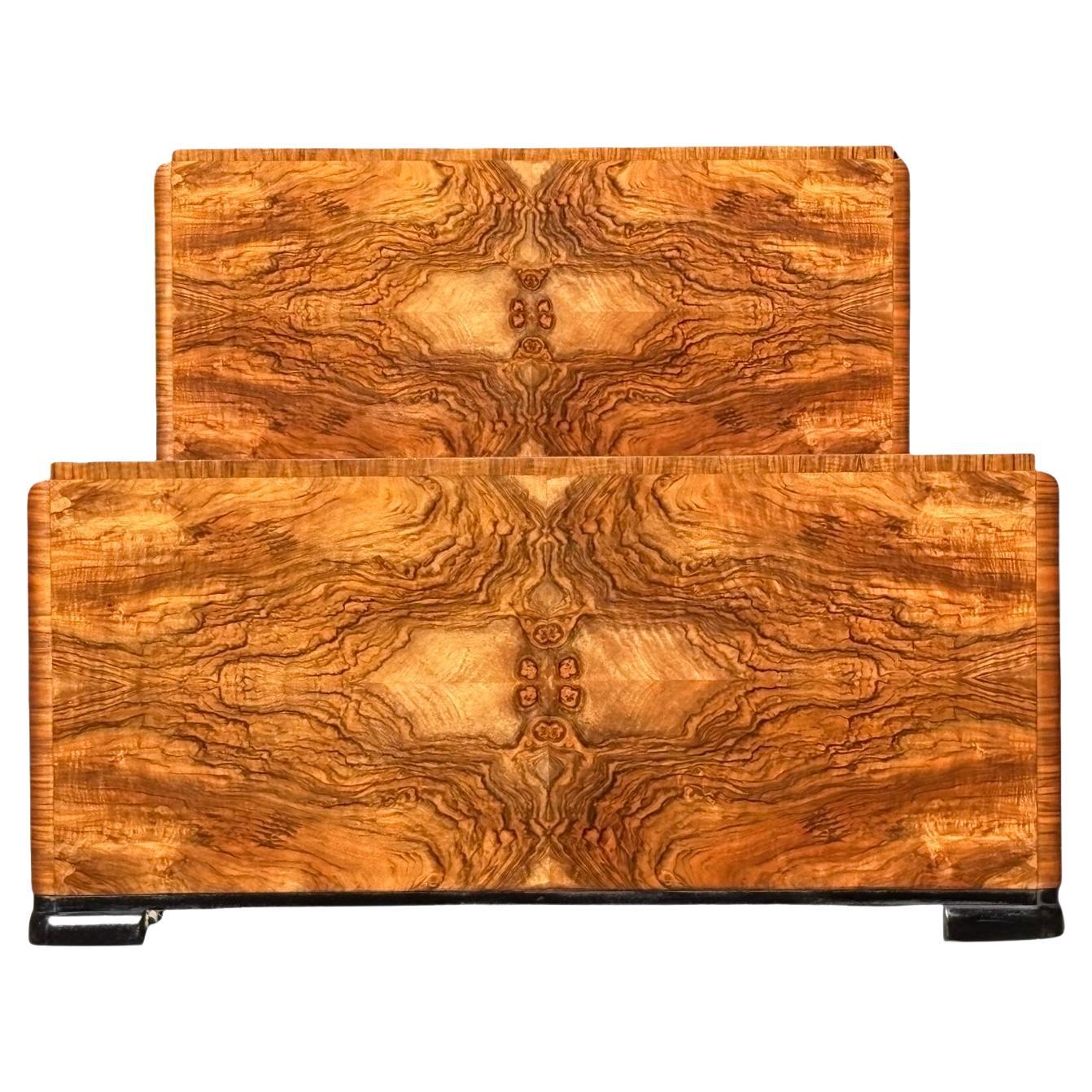Art Deco Spectacular Heavily Figured Walnut Double Bed, England, c1930 ...