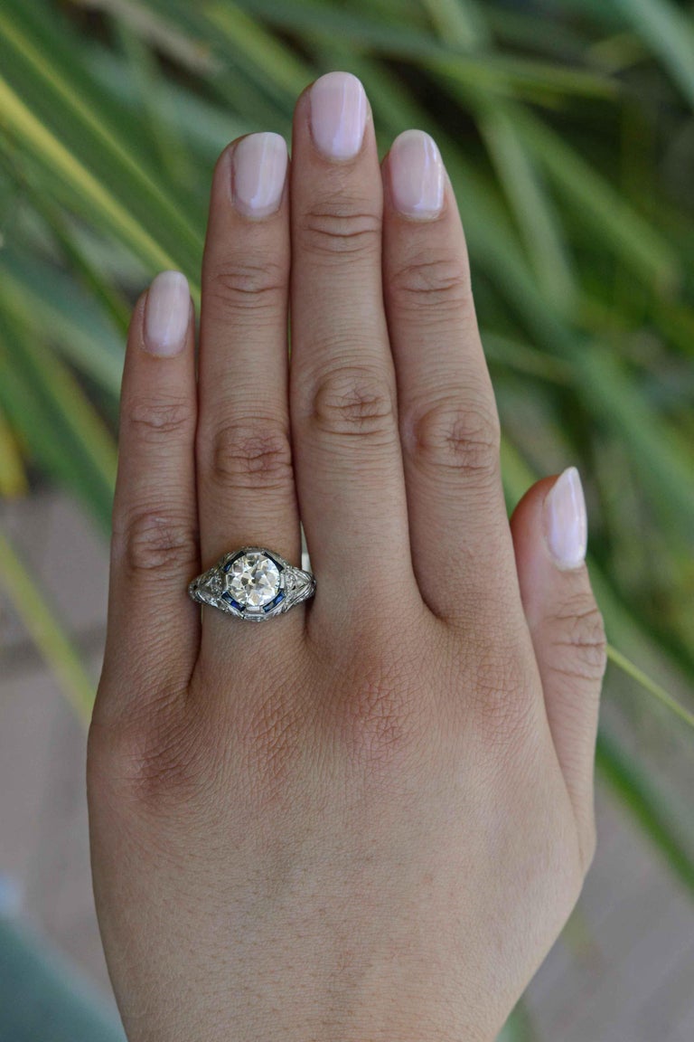 Art Deco Filigree 2.27 Carat Old European Diamond Engagement Ring For ...