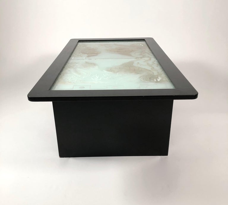 Art Deco Fish Decorated Etched and Silvered Glass Top Coffee Table at ...