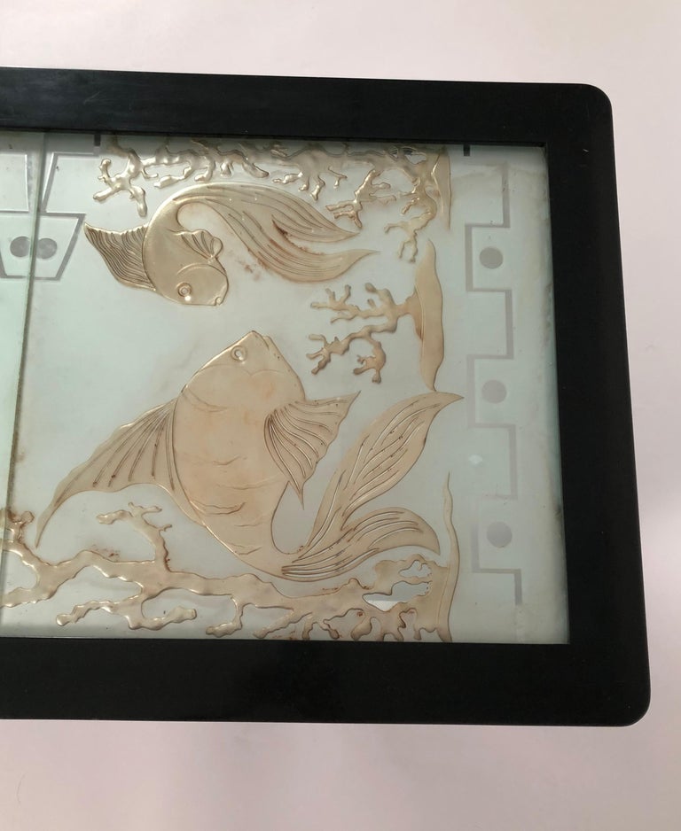 Art Deco Fish Decorated Etched and Silvered Glass Top Coffee Table at ...