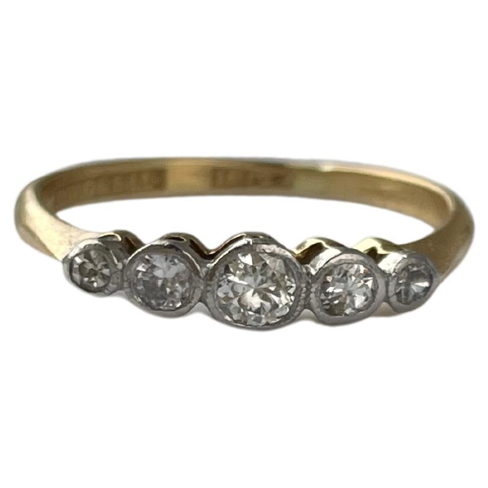 Handmade 18 Karat Yellow Gold and Platinum Bezel Set Diamond Ring For ...