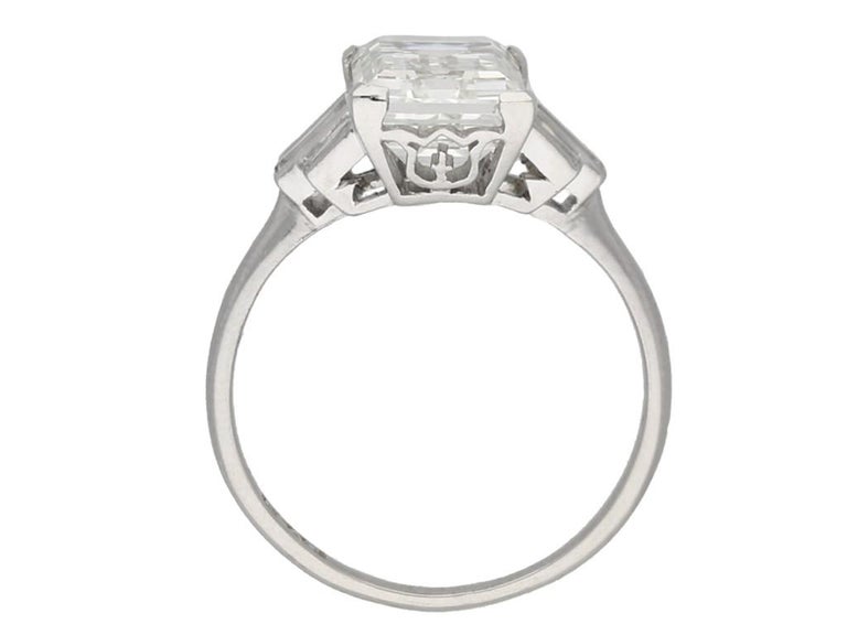 Art Deco Flanked Solitaire Step Cut Diamond Ring, circa 1925 For Sale ...