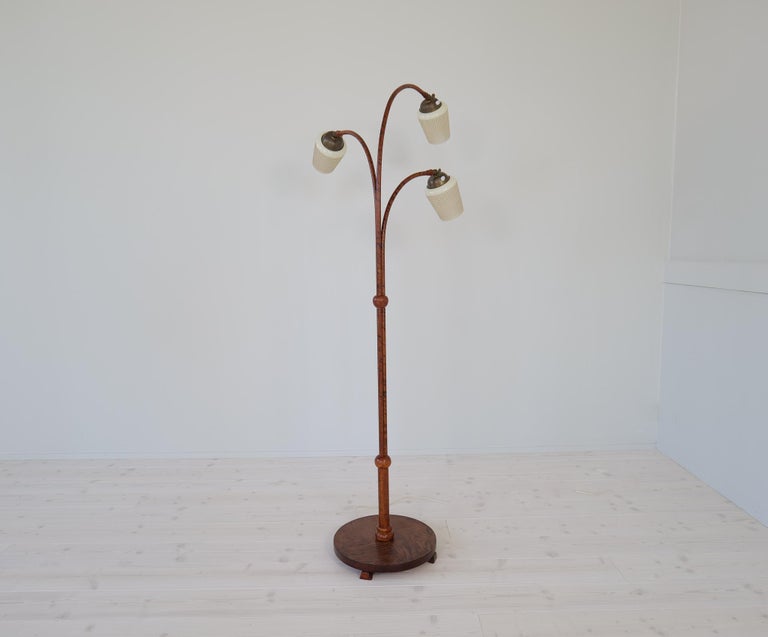 Art Deco Floor Lamp in Birch Bark and Stained Elm Sweden, 1940s For ...