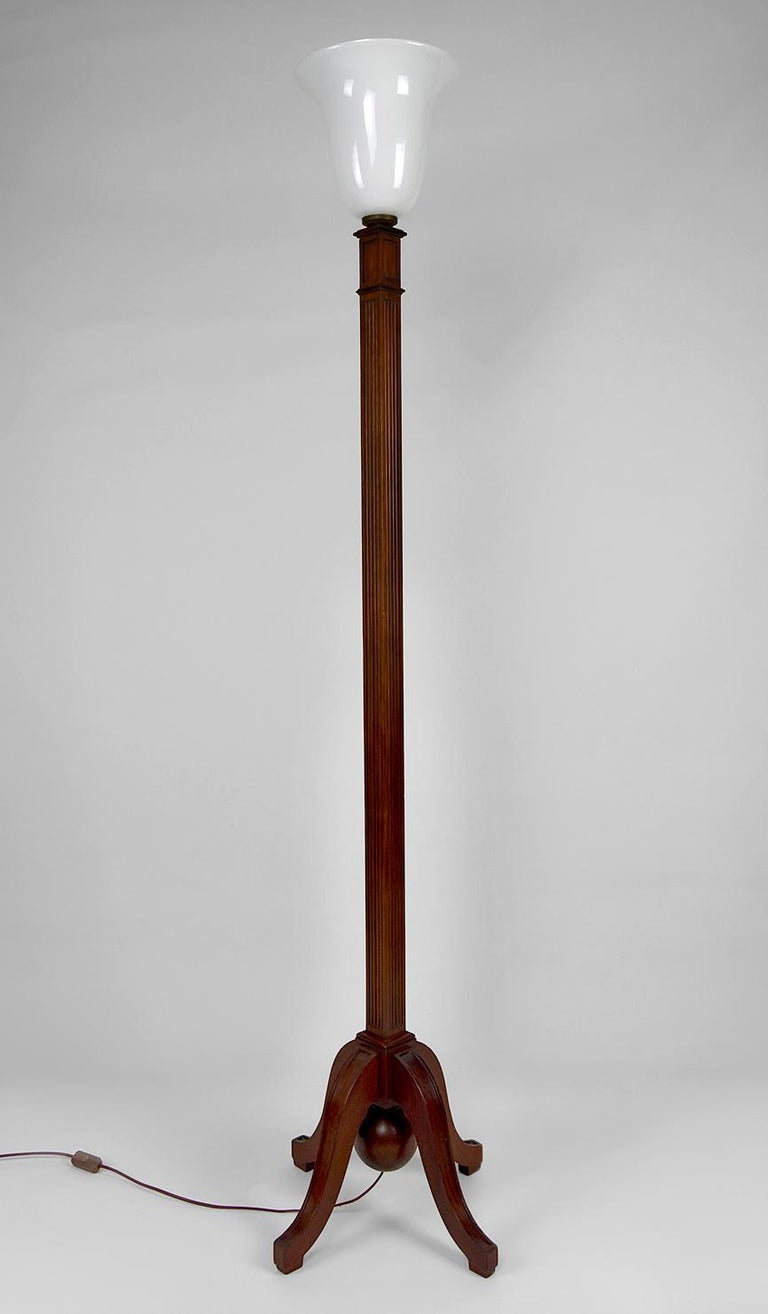 Art Deco Floor Lamp in Carved Beech with Opaline, France, circa 1920 ...