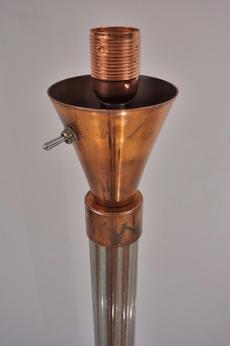 Art Deco Floor Lamp Torchiere, Glass and Copper on Brass, 1930s ...