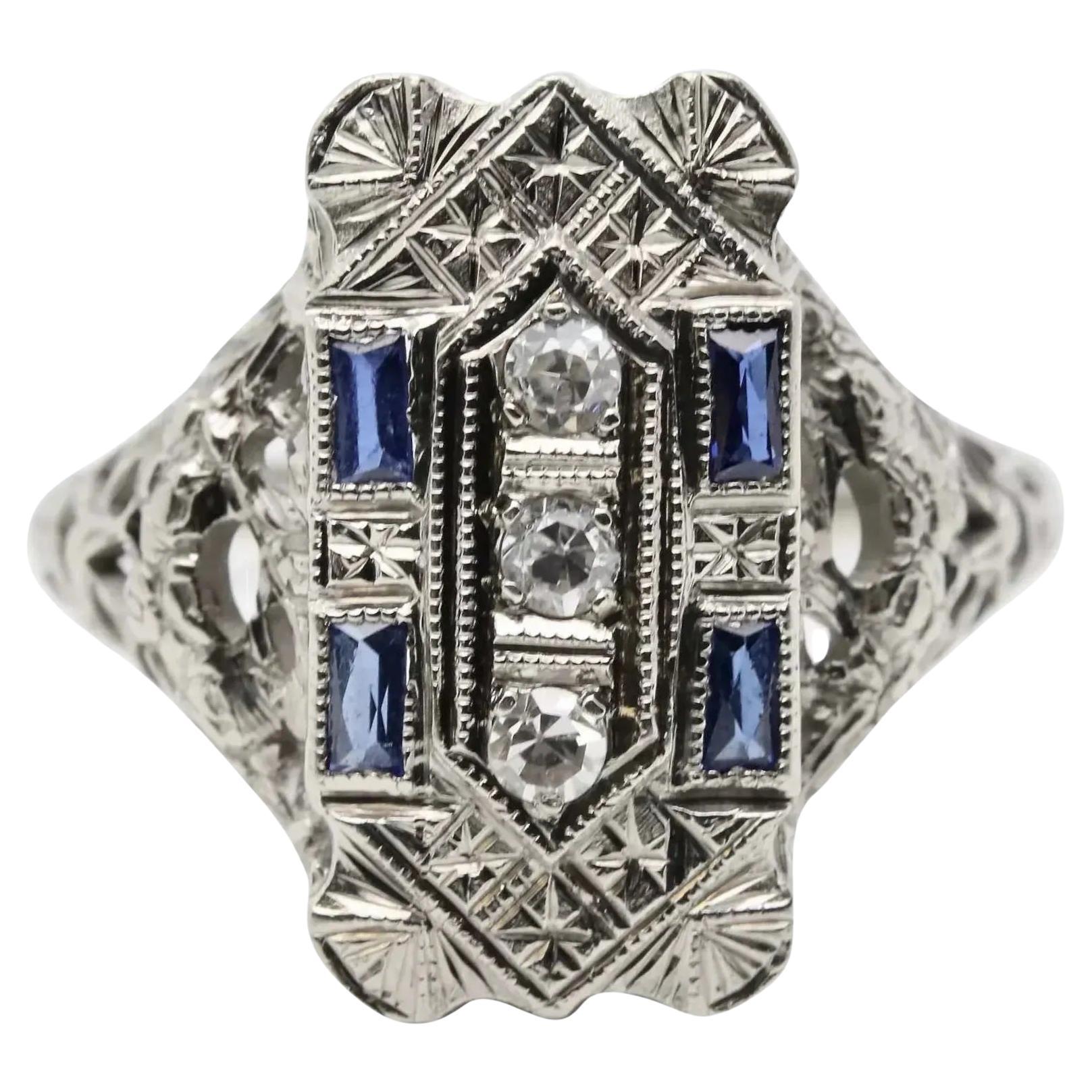 Art Deco Multicolor Gold Aquamarine Filigree Solitaire Ring For Sale at ...