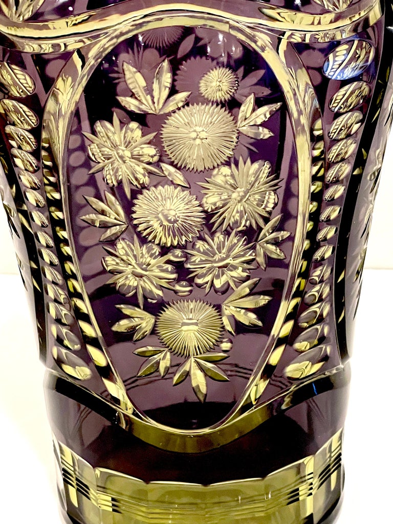 Art Deco Floral Engraved Amethyst and Uranium Crystal Vase by Val St ...