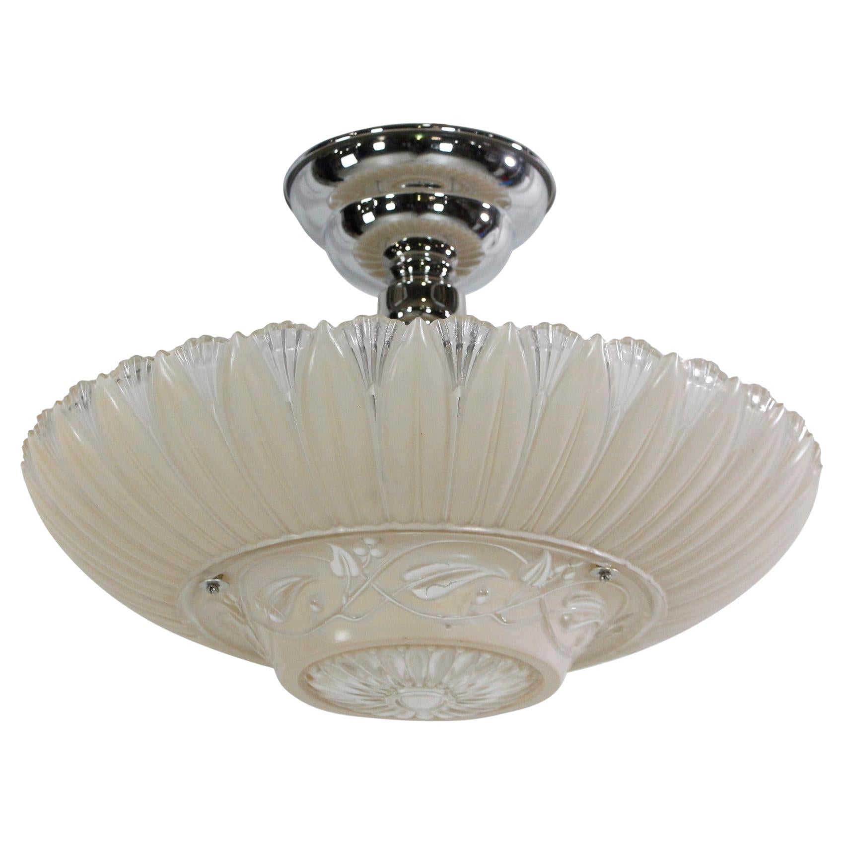 Art Deco Opaline Glass and Nickel Semi-Flush Mount Ceiling Light, Circa ...