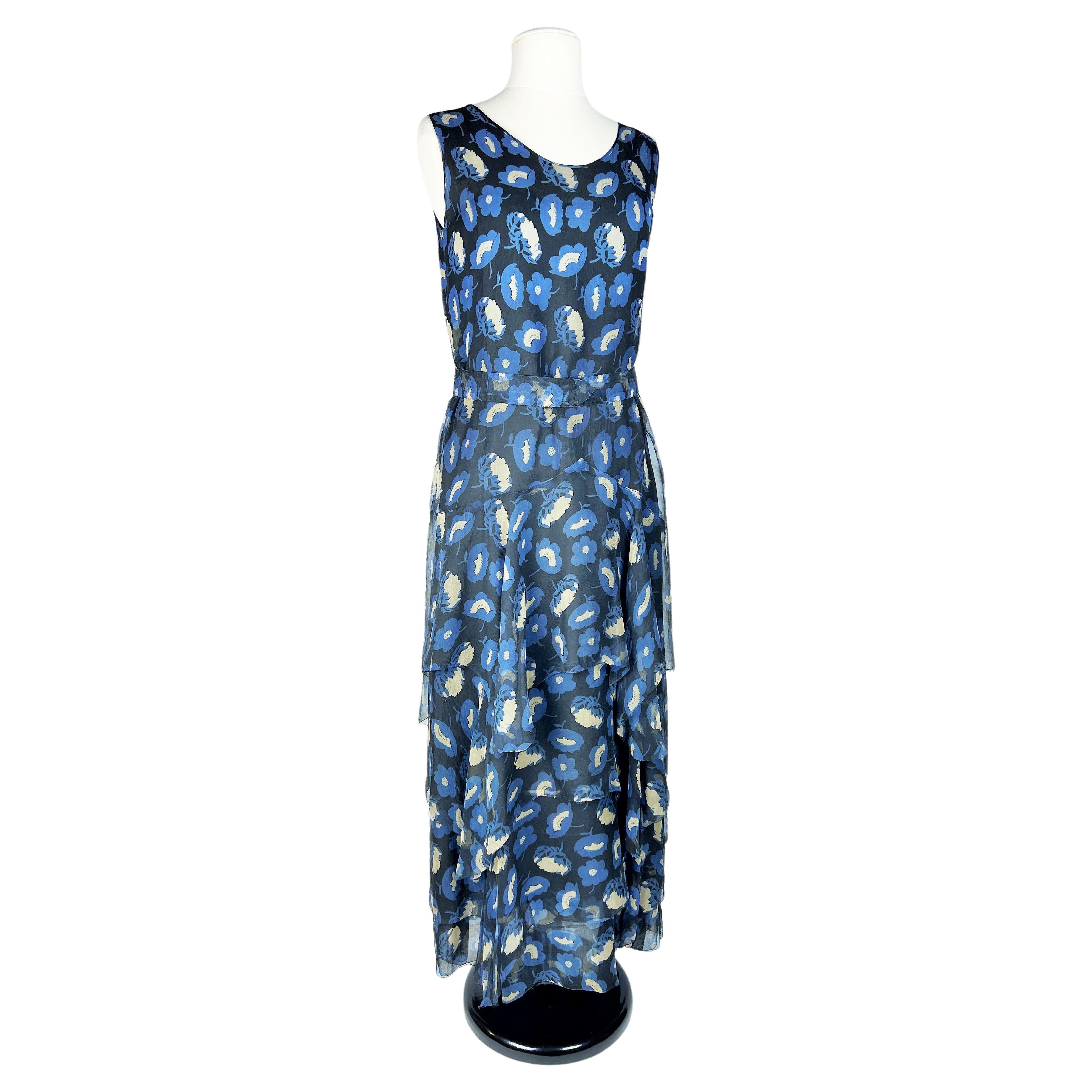 Art Deco floral printed Chiffon dress - France Circa 1930 For Sale at ...