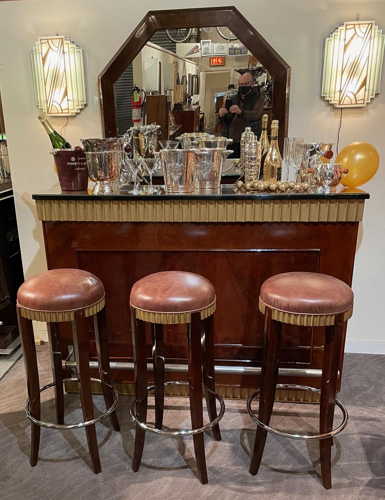 Art Deco Fluted Stand Behind Bar with Matching Stools at 1stDibs
