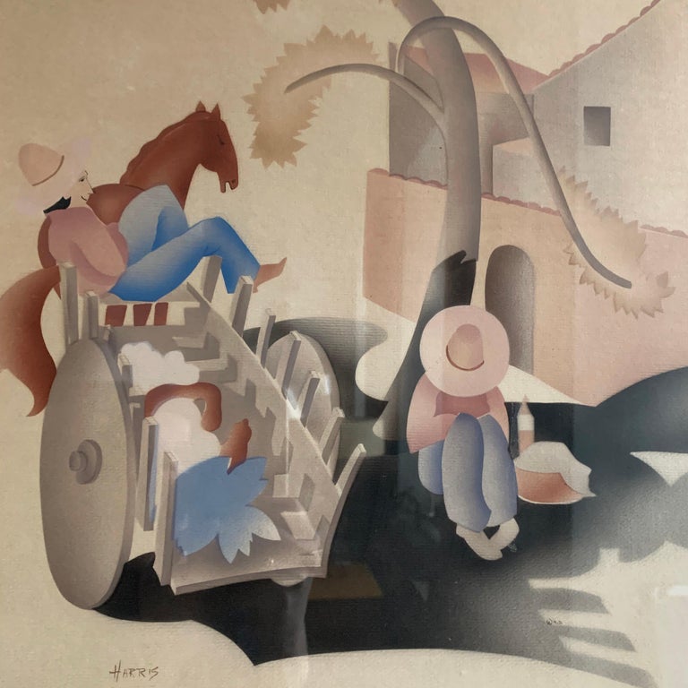 Art Deco Framed Watercolor Airbrush Paintings by Benjamin Jorj Harris ...