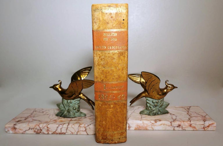 Art Deco France Pair Of Metal Bird Bookends With Fine Marble Base For ...