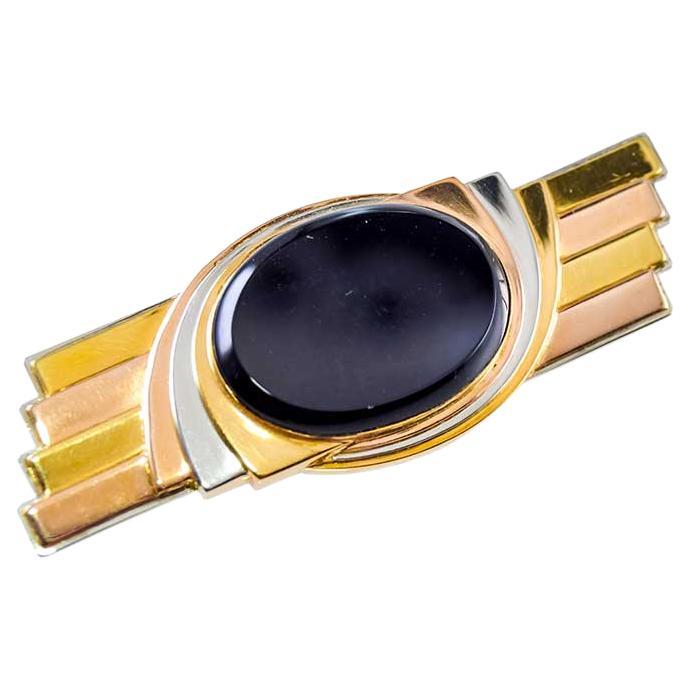 Art Deco French 18 Karat Multi-Color Unisex Pin Set with a Black Onyx ...
