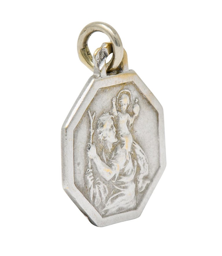 Art Deco French 18 Karat White Gold Saint Christopher Charm at 1stDibs