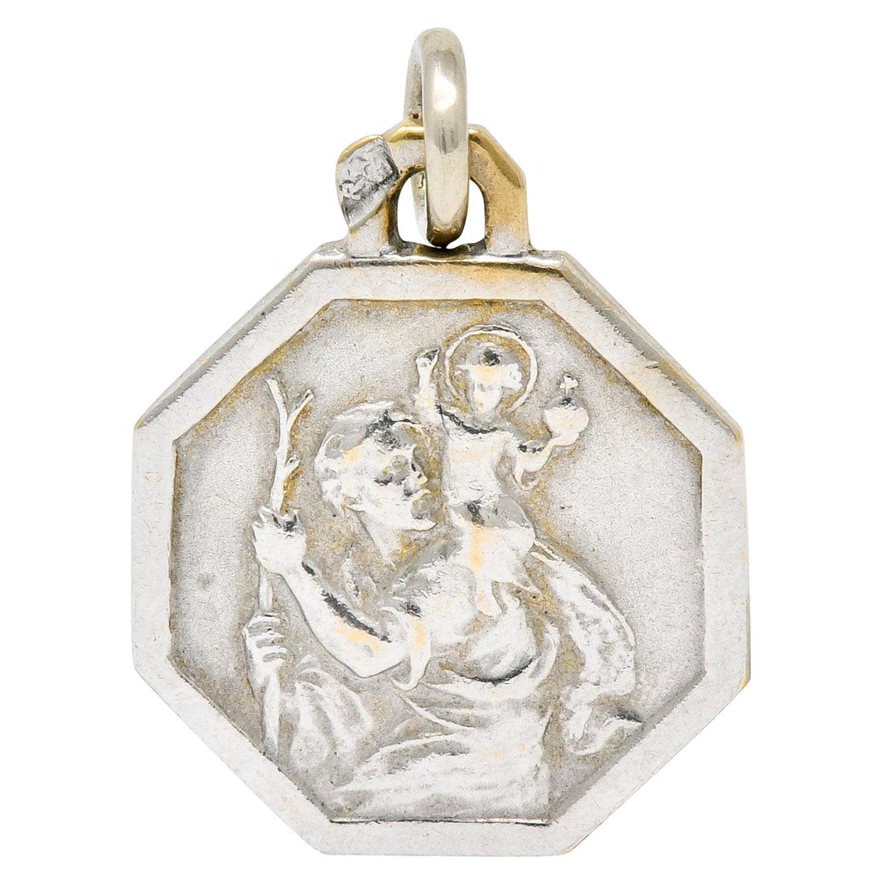 Art Deco French 18 Karat White Gold Saint Christopher Charm at 1stDibs